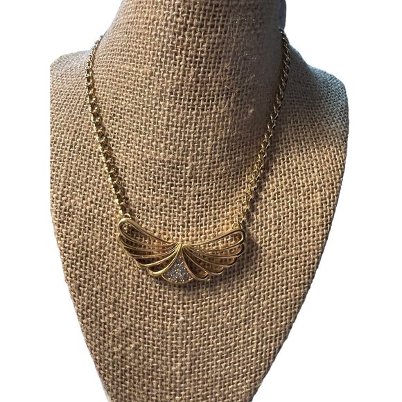 Avon | Jewelry | Vintage Avon Gold Tone Necklace Open Design Clear ...